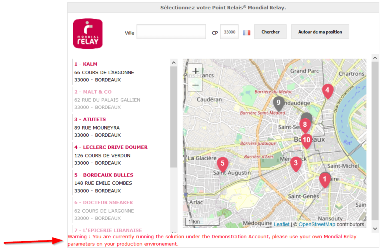 « Warning » sur la carte de choix des point relais – Extension ...